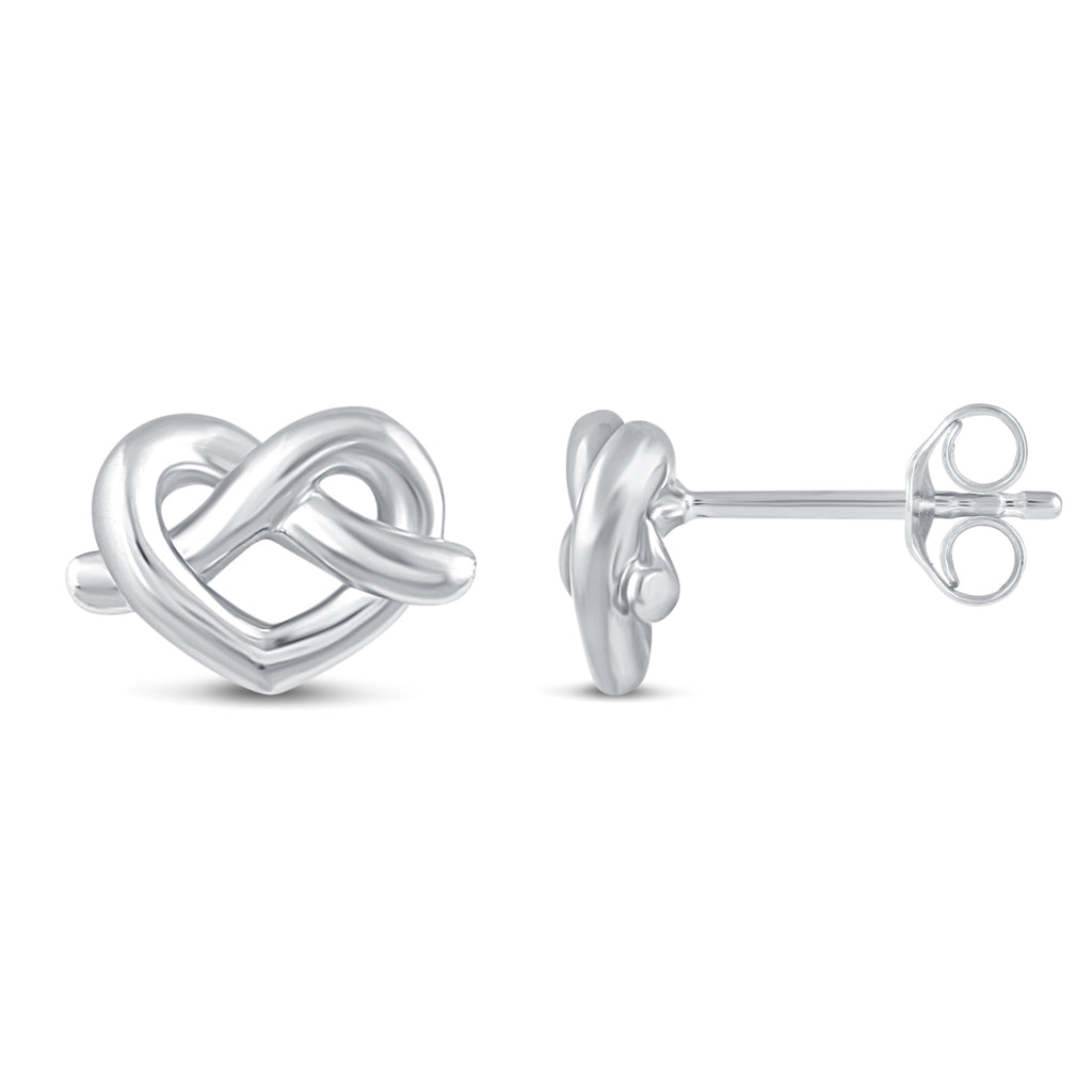 Heart Knot Swirl Pretzel Bow Stud Earrings in 925 Sterling Silver ...